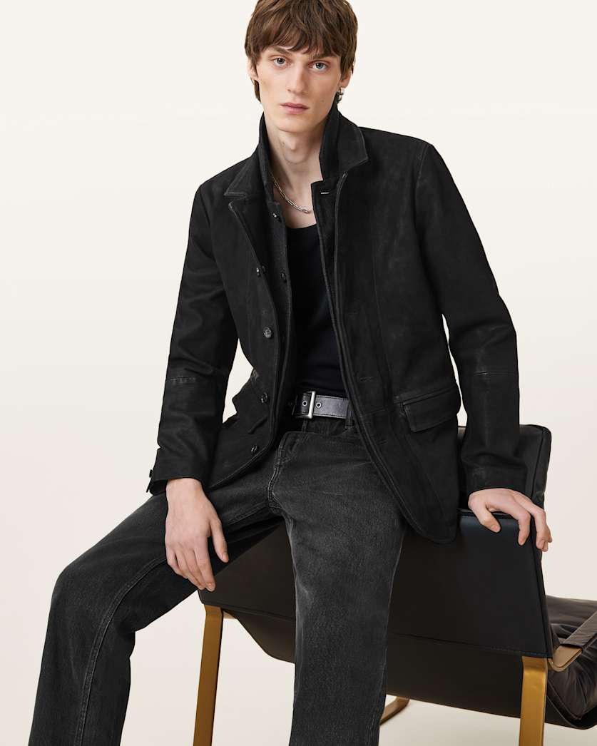 Survey Double Layered Waxed Suede Blazer Black | ALLSAINTS US